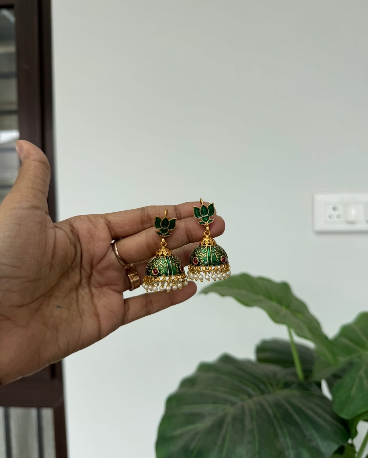 lotus jumka green – Shrishti Jewels